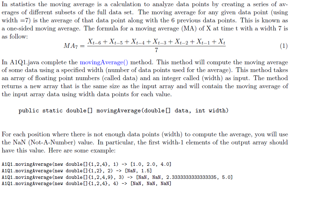 Solved In statistics the moving average is a calculation to | Chegg.com
