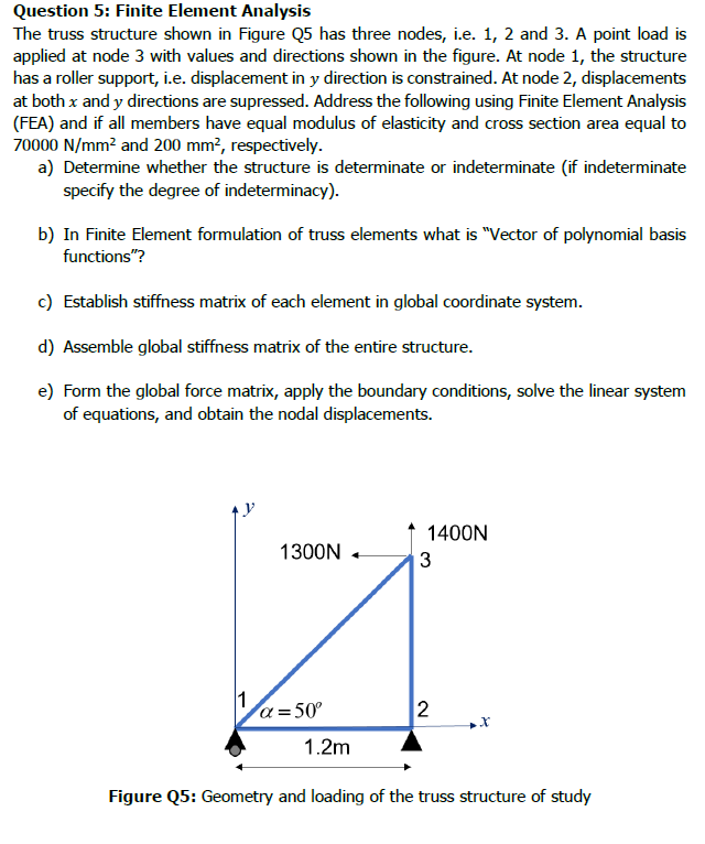 Solved Question 5: Finite Element Analysis The truss | Chegg.com