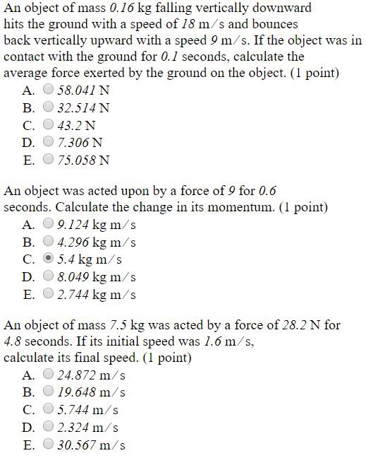 Solved An object of mass 0.16 kg falling vertically downward | Chegg.com