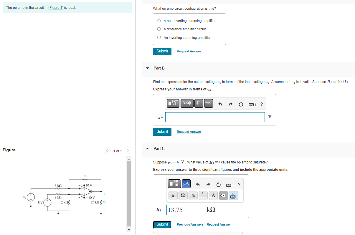 Solved The op amp in the circuit in (Figure 1) is ideal. | Chegg.com