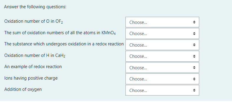 Solved Answer the following questions: Oxidation number of O | Chegg.com
