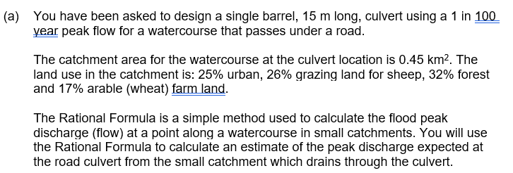 Solved (iv) Calculate the peak flow. Use the Rational | Chegg.com