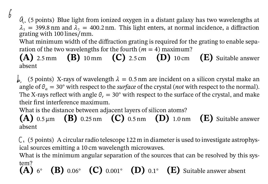 Solved 9. (5 points) Blue light from ionized oxygen in a | Chegg.com