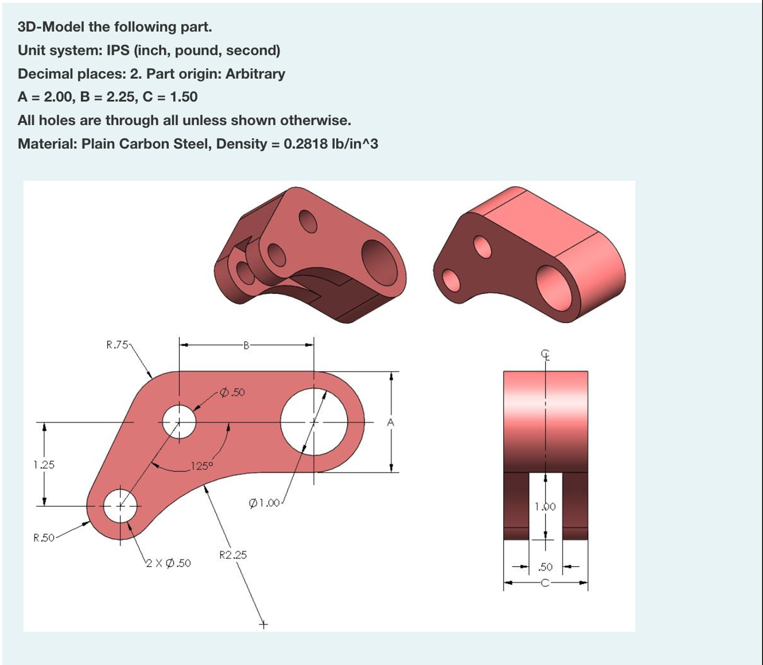 Solved 3D-Model the following part.Unit system: IPS (inch, | Chegg.com