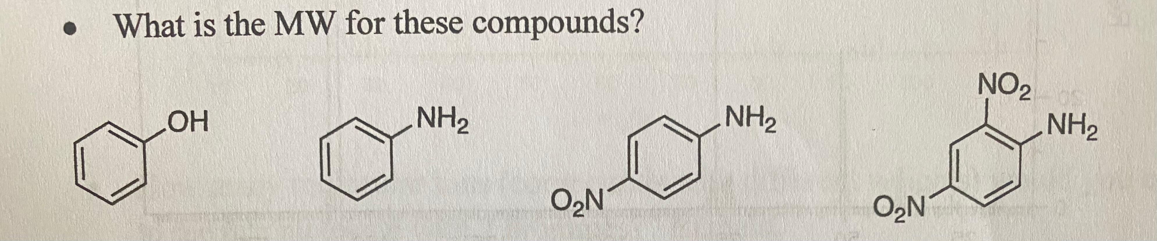 Solved What is the MW for these compounds? OH NH2 NO2 NH2 | Chegg.com