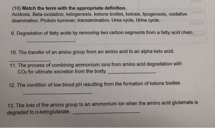 Solved (10) Match the term with the appropriate definition | Chegg.com