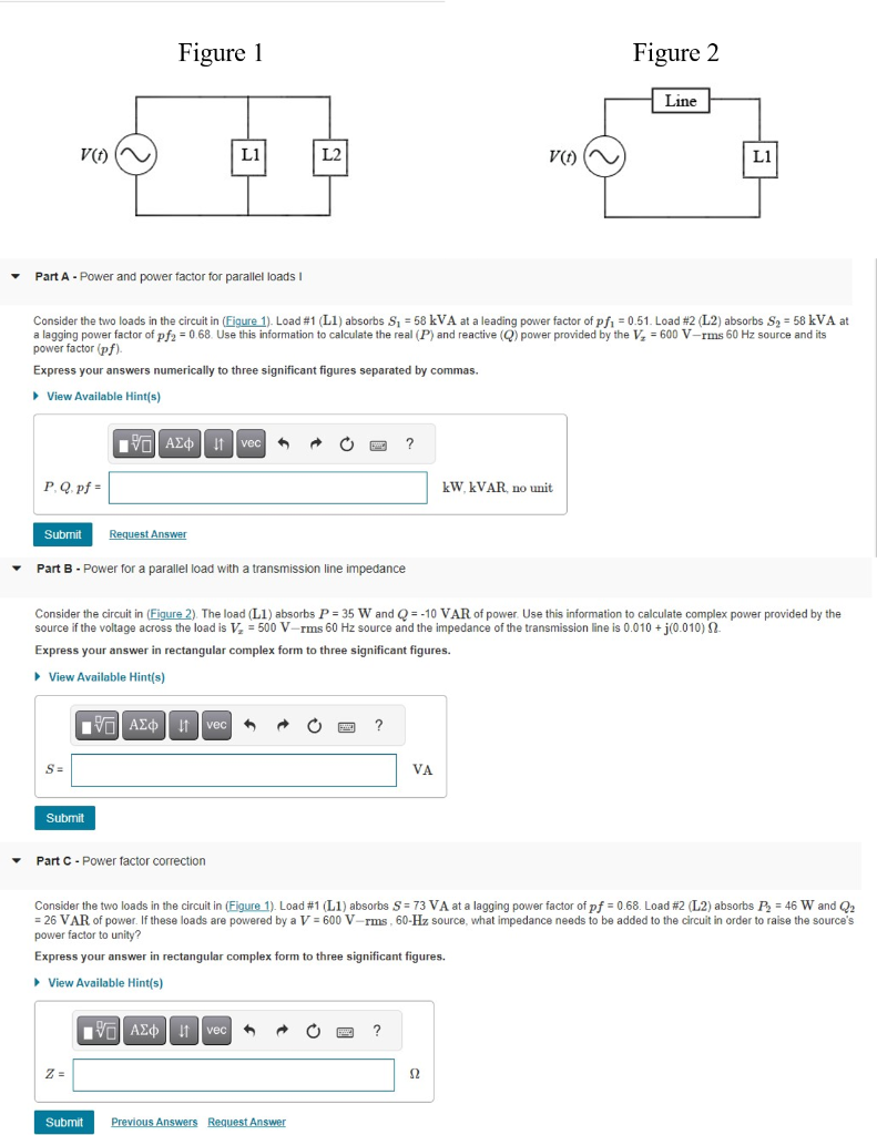 Solved L: mian? Part A - Power and power factor for parallel | Chegg.com
