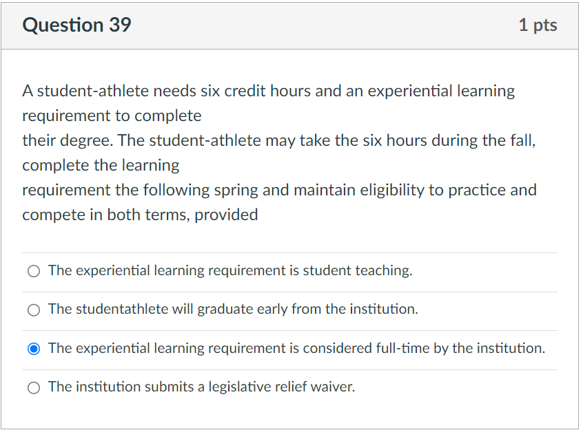 Solved A student-athlete needs six credit hours and an | Chegg.com
