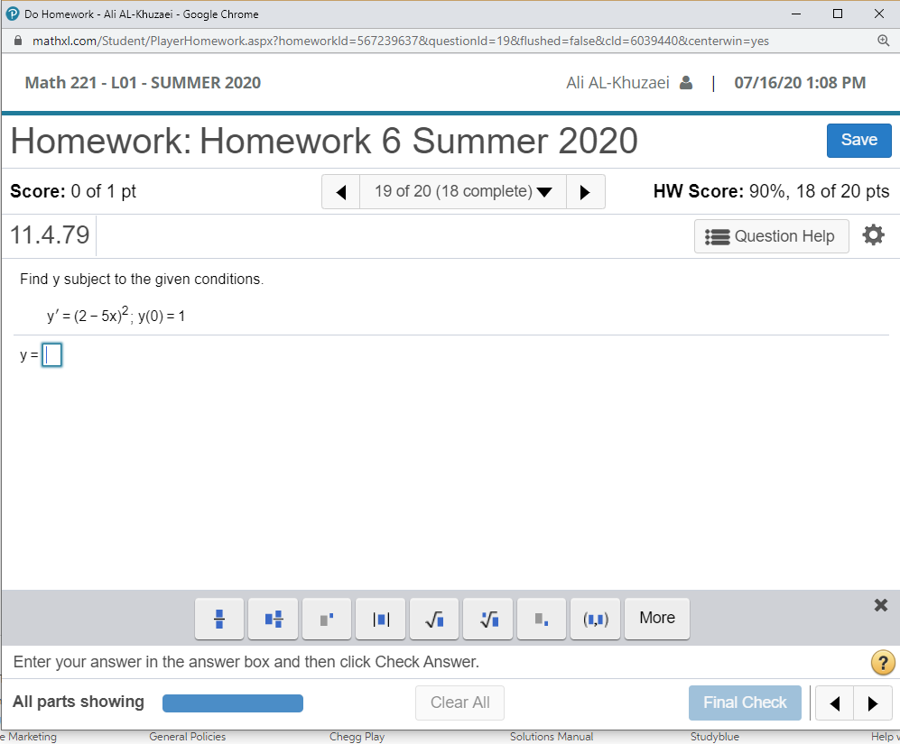 Solved 1 х Do Homework - Ali AL-Khuzaei - Google Chrome | Chegg.com