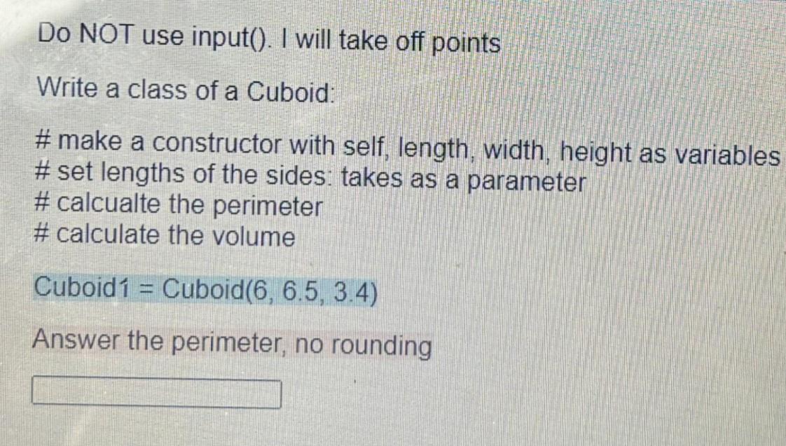 Solved Do NOT use input(). I will take off points Write a | Chegg.com