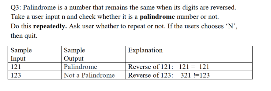 Solved Q3: Palindrome is a number that remains the same when | Chegg.com