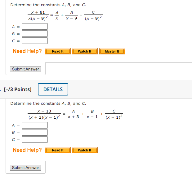 Solved Determine the constants A,B, ﻿and | Chegg.com