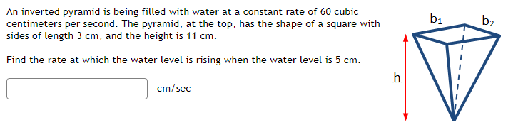 Solved An inverted pyramid is being filled with water at a | Chegg.com