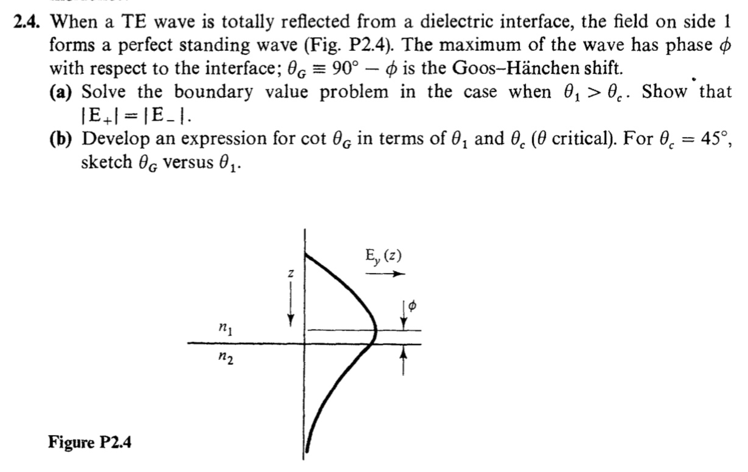 Solved 2.4. ﻿When a TE wave is totally reflected from a | Chegg.com