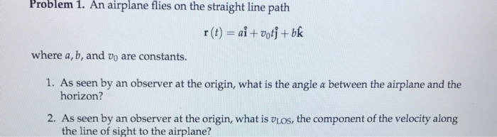 Solved Problem 1. airplane flies on the straight line path | Chegg.com