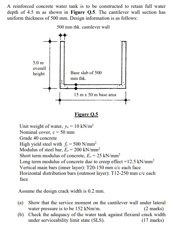 Solved A reinforced concrete water tank is to be constructed | Chegg.com