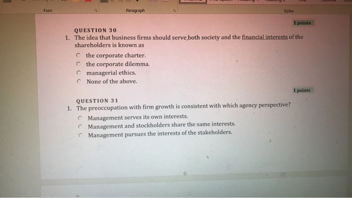 Solved Font Paragraph Styles 1points Question 27 1 The 