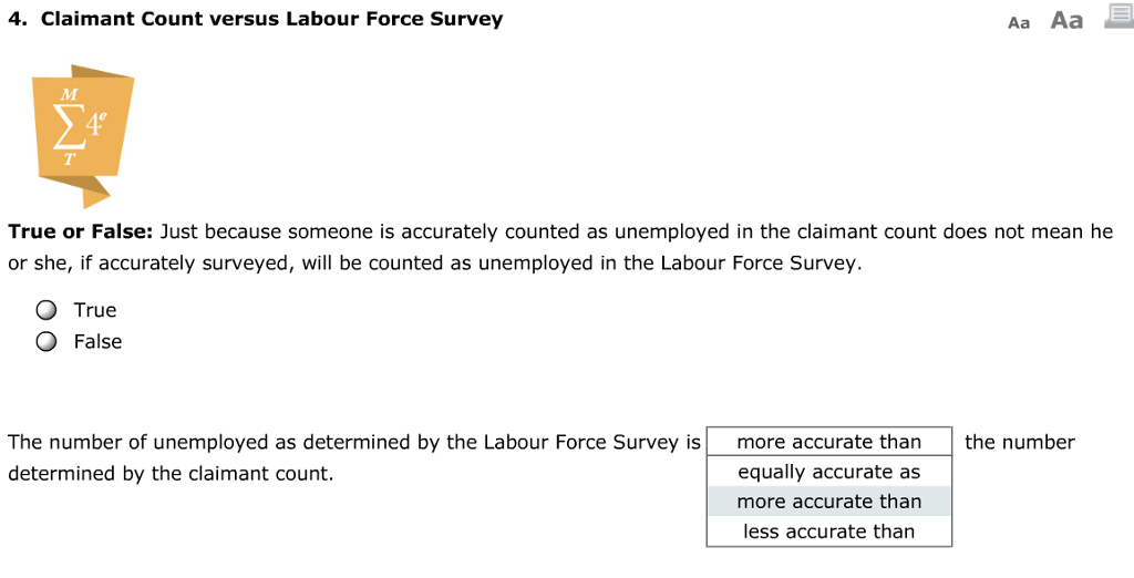 Solved 4. Claimant Count versus Labour Force Survey Aa Aa 4° | Chegg.com