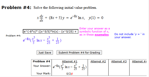Solved Solve the following initial value problem.x ﻿dydx | Chegg.com