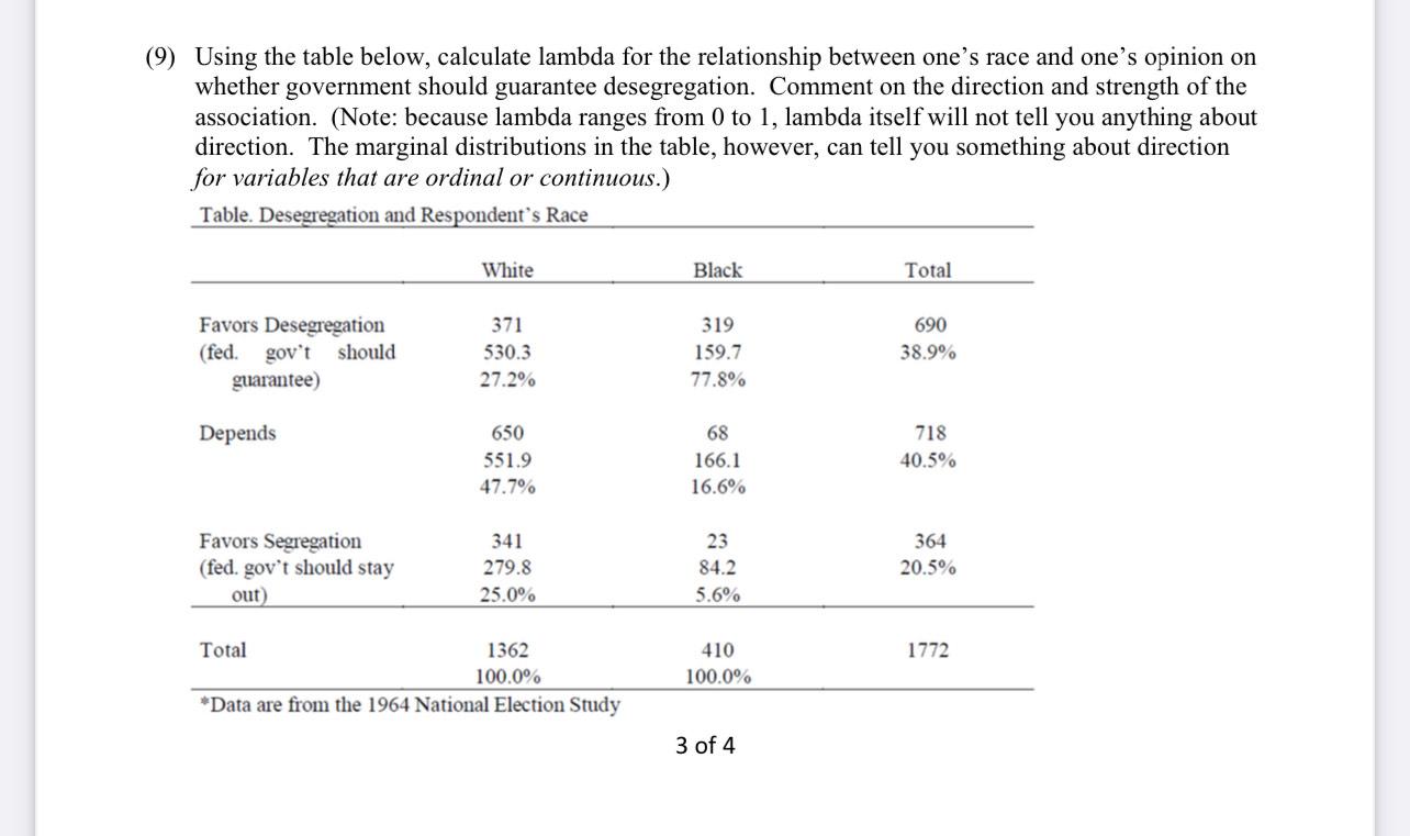 Solved (9) Using the table below, calculate lambda for the | Chegg.com