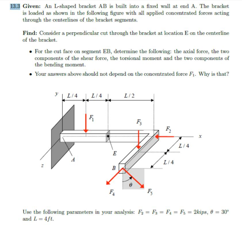 Solved 13.3 Given: An L-shaped bracket AB is built into a | Chegg.com