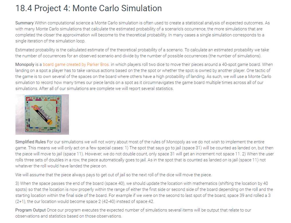 Solved 18.4 Project 4: Monte Carlo Simulation Summary Within | Chegg.com