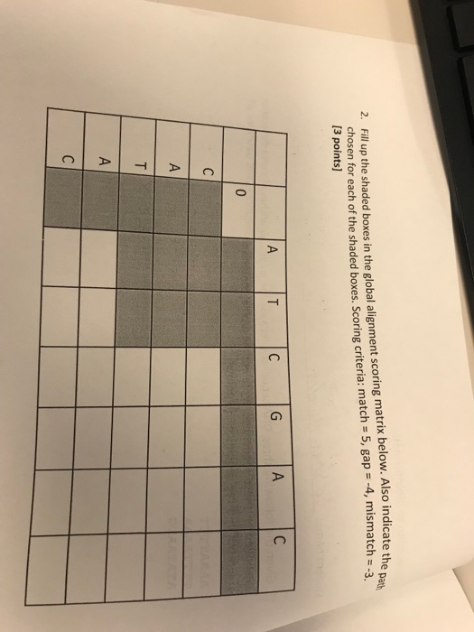 Solved 2. Fill up the shaded boxes in the global alignment | Chegg.com