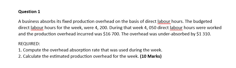 Solved Question 1 A business absorbs its fixed production | Chegg.com