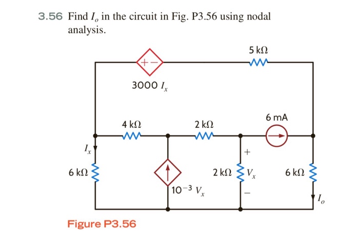 Solved 3.56 Find Io in the circuit in Fig. P3.56 using nodal | Chegg.com