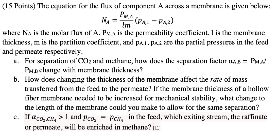 The equation for the flux of component A across a | Chegg.com