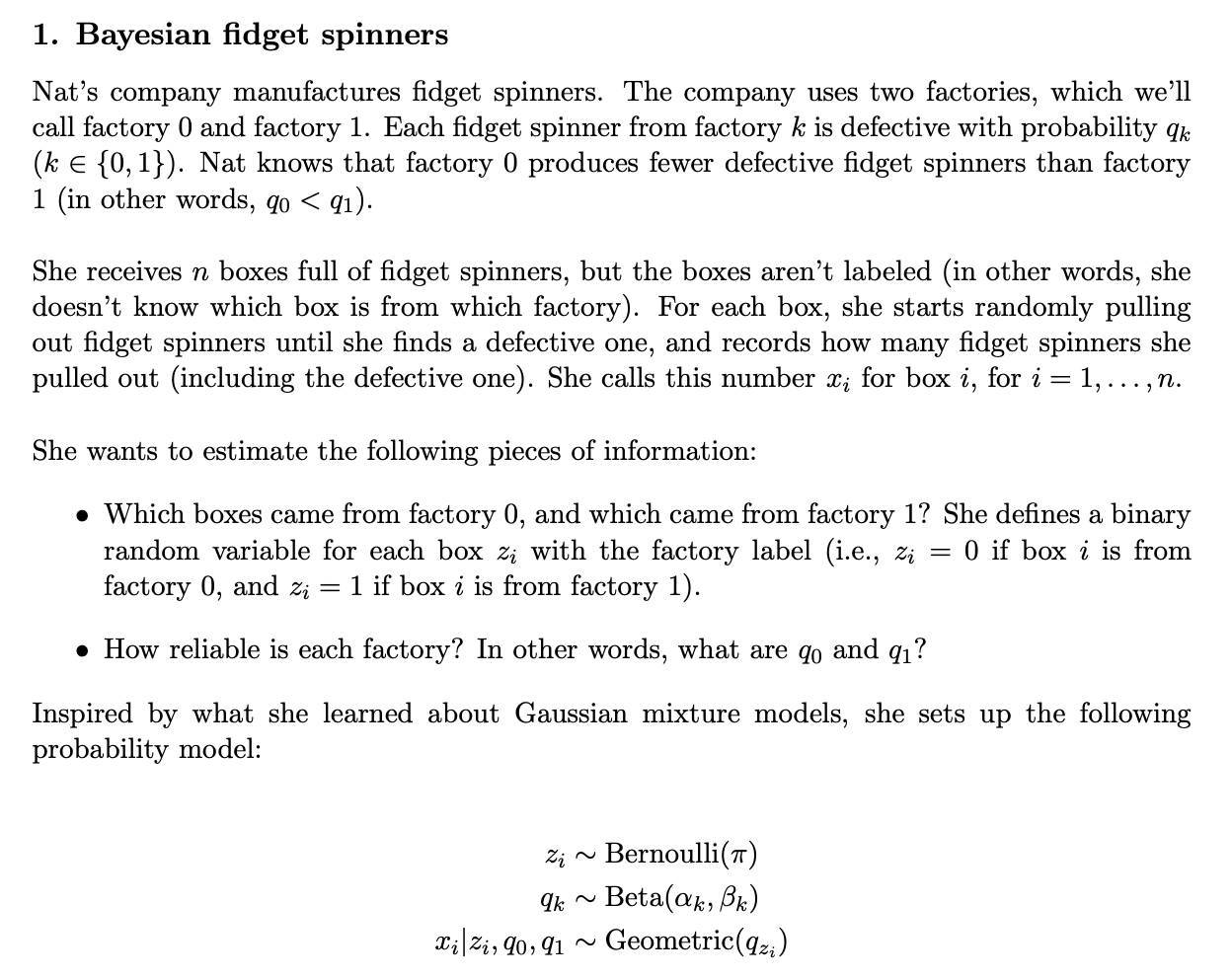 Solved 1. Bayesian fidget spinners Nat's company | Chegg.com