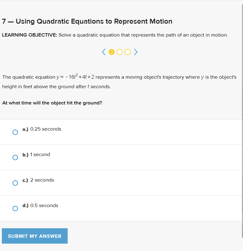 Solved 7 - Using Quadratic Equations to Represent Motion | Chegg.com