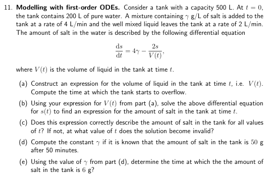 Solved Modelling with first-order ODEs. Consider a tank with | Chegg.com