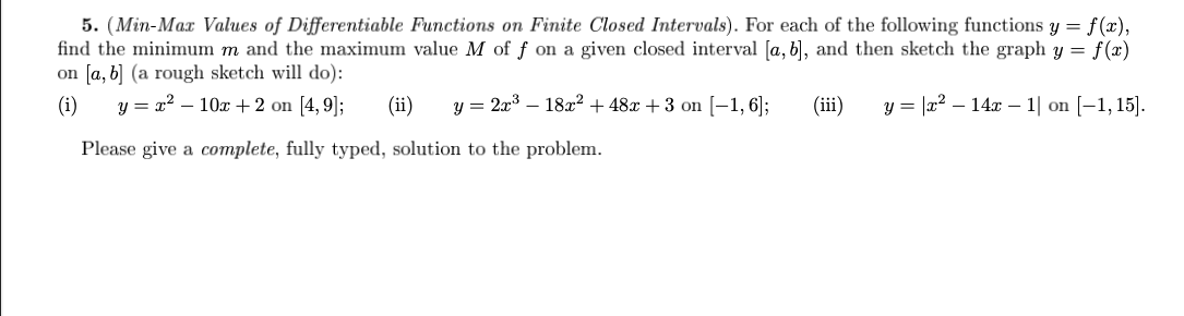 Solved 5. (Min-Max Values of Differentiable Functions on | Chegg.com