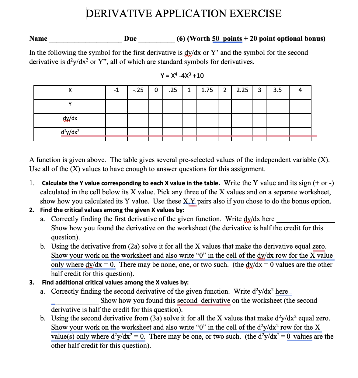 Solved DERIVATIVE APPLICATION EXERCISE Name Due (6) (Worth | Chegg.com