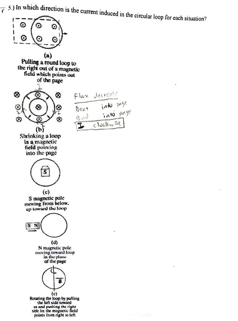 Solved 5.) In which direction is the current induced in the | Chegg.com