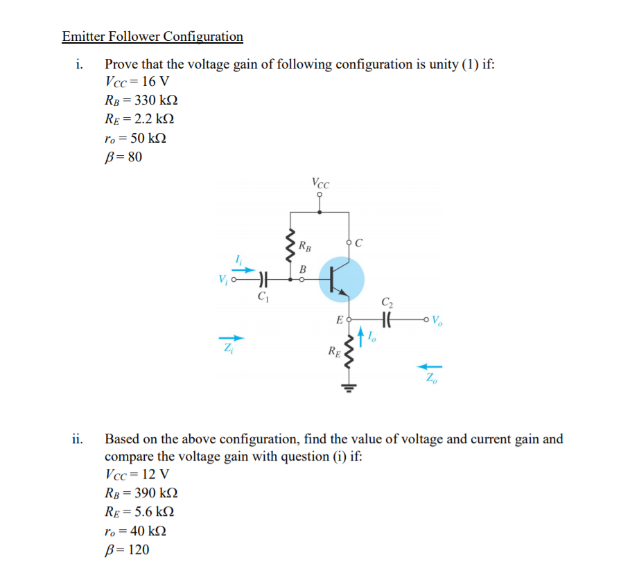 Solved Emitter Follower Configuration i. Prove that the | Chegg.com