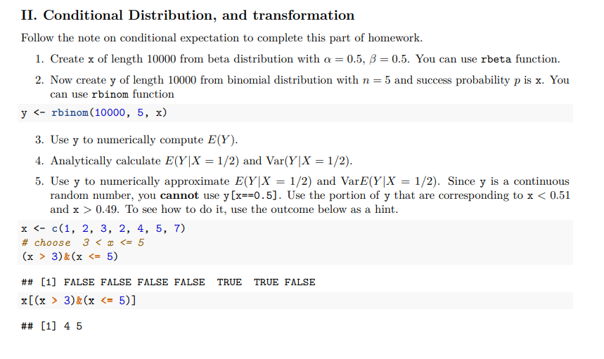 Solved II. Conditional Distribution, and transformation | Chegg.com