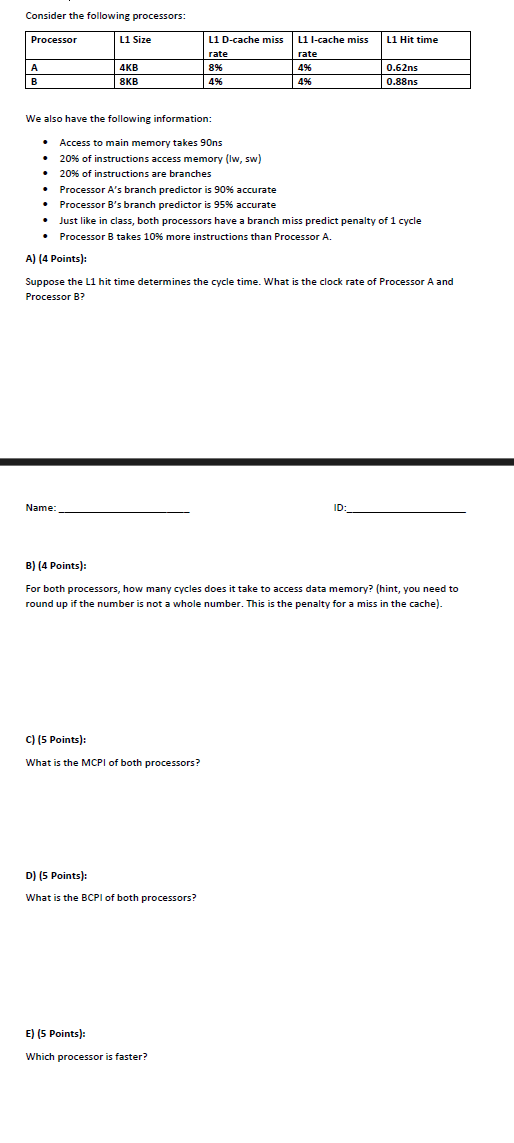 Solved Consider the following processors:We also have the | Chegg.com