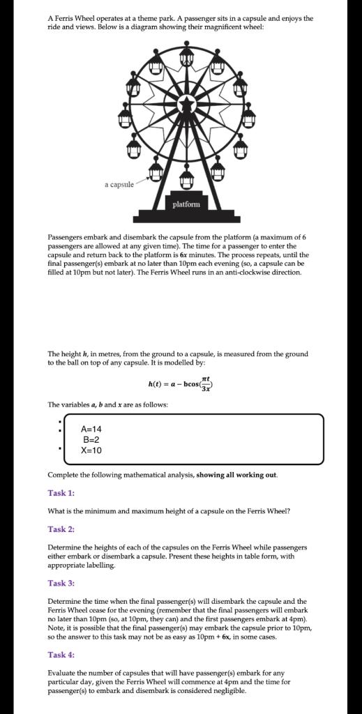 Solved A Ferris Wheel operates at a theme park. A passenger | Chegg.com