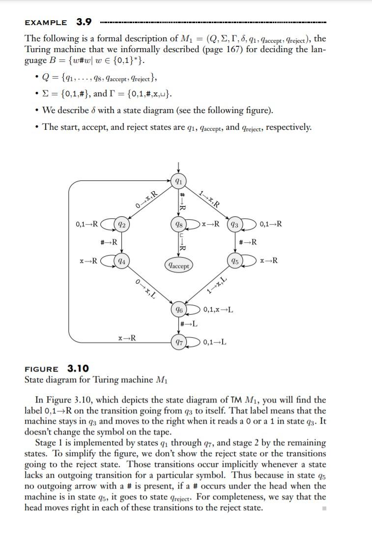 3.1 TURING MACHINES 167 M = "On input string w: 1. | Chegg.com