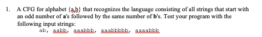 Solved 1. A CFG for alphabet (a.b) that recognizes the | Chegg.com