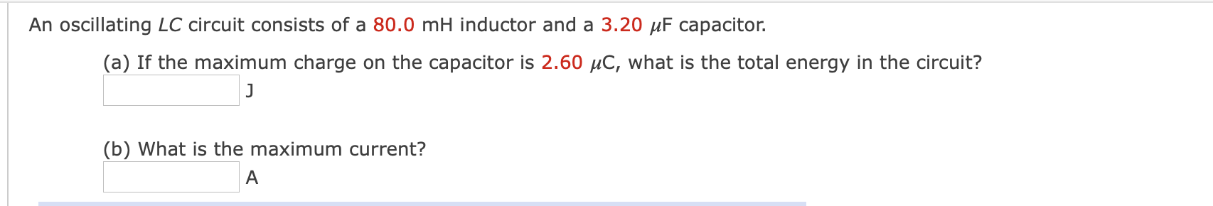 Solved An oscillating LC circuit consists of a 80.0mH | Chegg.com