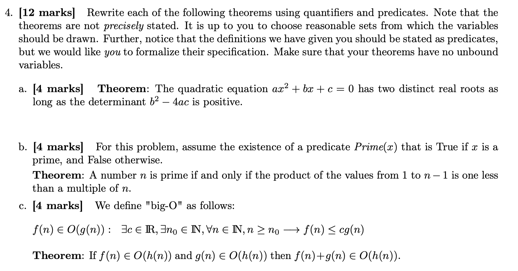 4. (12 marks] Rewrite each of the following theorems | Chegg.com
