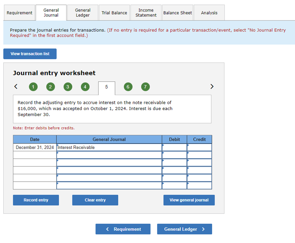 Solved Record the adjusting entry to accrue interest on the | Chegg.com
