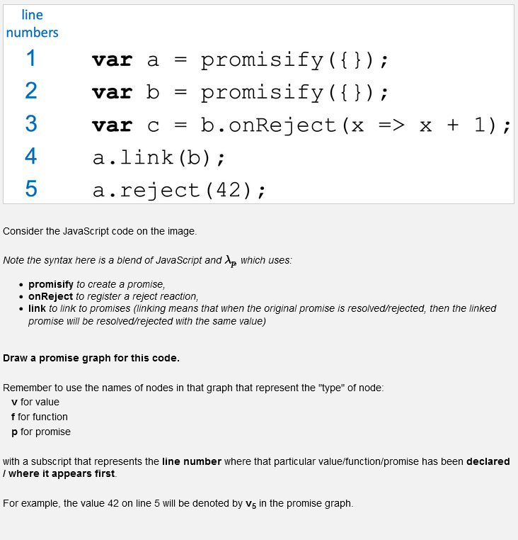 Solved line numbers 1 var a = promisify ({}); | Chegg.com