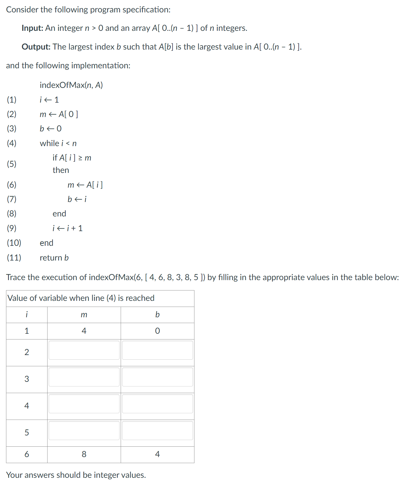 Solved Consider the tollowing program specitication: Input: | Chegg.com