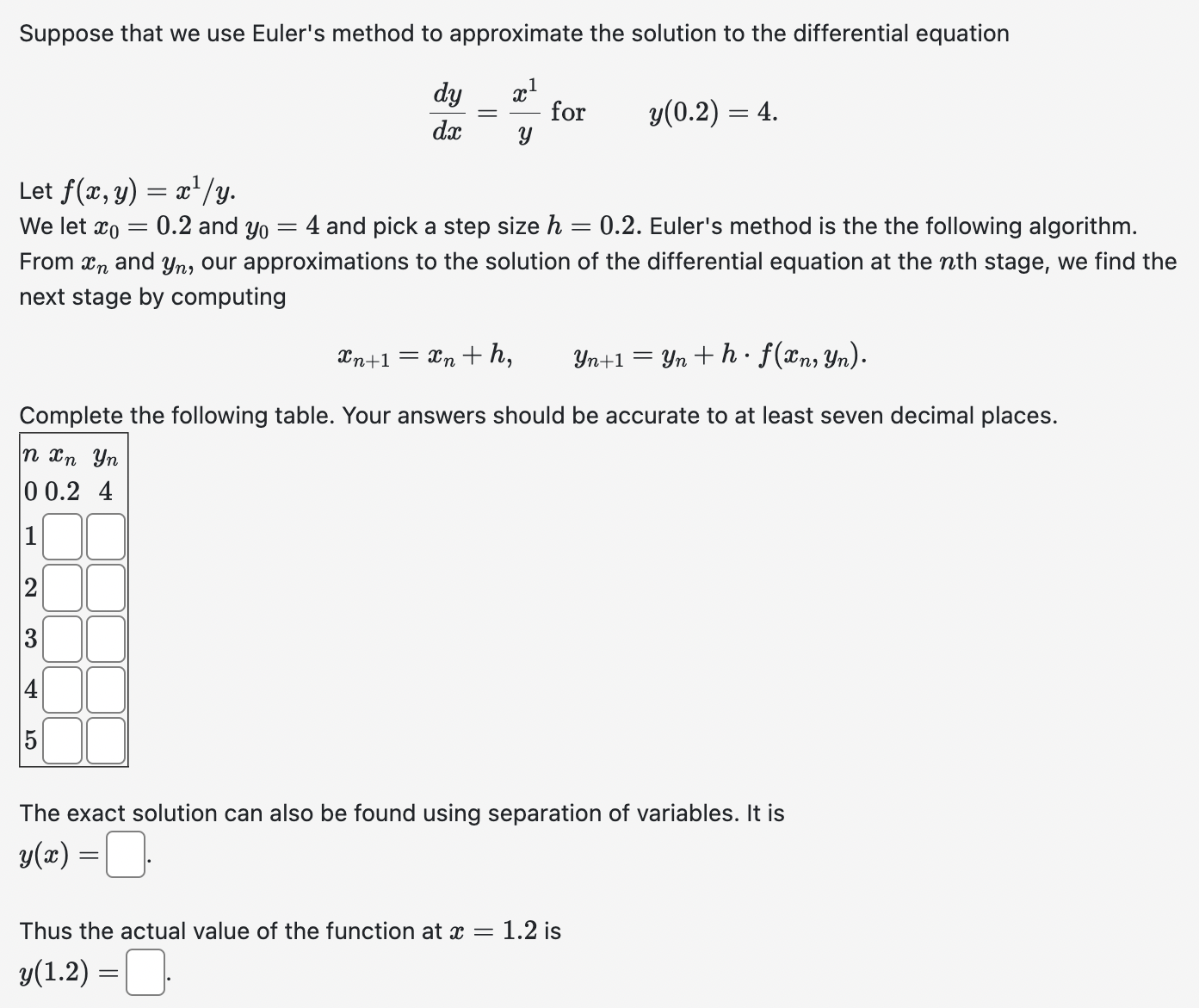 Solved Suppose that we use Euler's method to approximate the | Chegg.com
