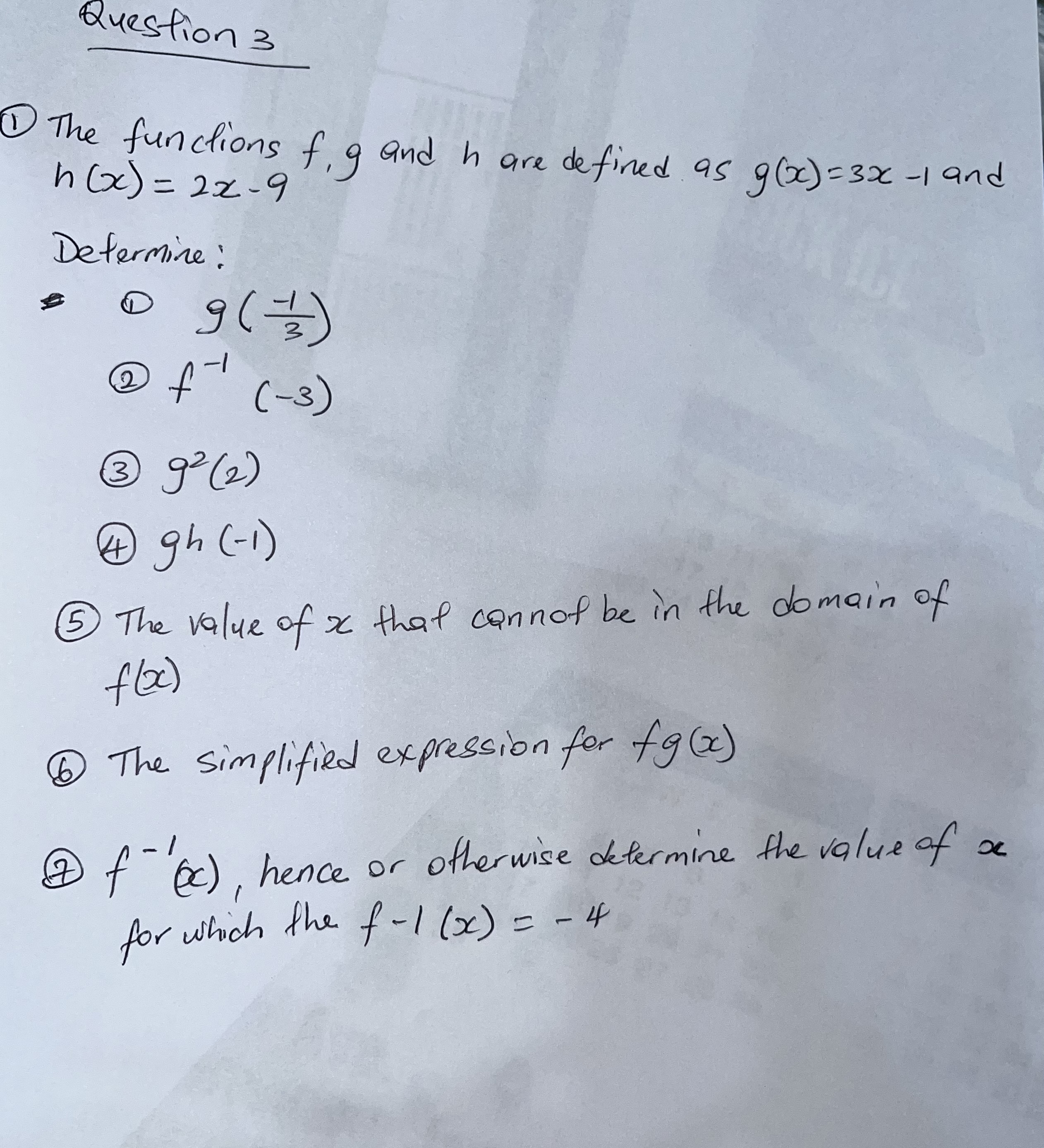 Question 3(1) ﻿The functions f,g ﻿and h ﻿are defined | Chegg.com