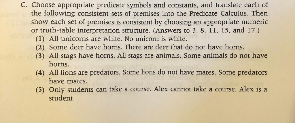 C. Choose appropriate predicate symbols and | Chegg.com